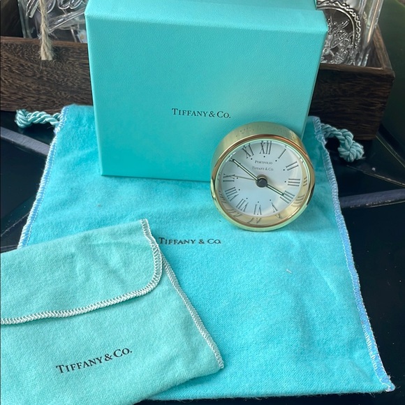 Tiffany & Co. | Accents | Tiffany Co Gold And Aqua Desk Clock Engraved ...